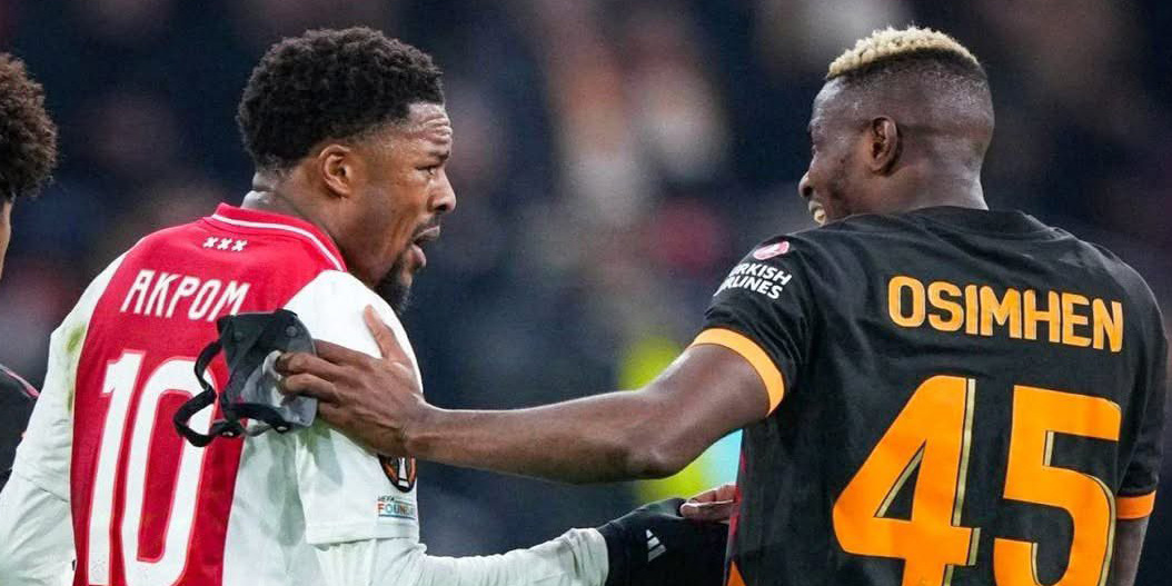 Chuba Akpom (left) meets Osimhen in Europa League